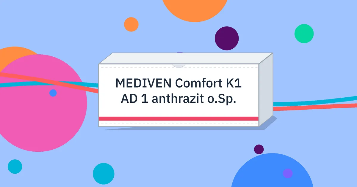Symbolbild: Packung mit der Aufschrift MEDIVEN Comfort K1 AD 1 anthrazit o.Sp. (PZN 14558562) – Verfügbarkeit und Bezug in Apotheken in Frankfurt am Main