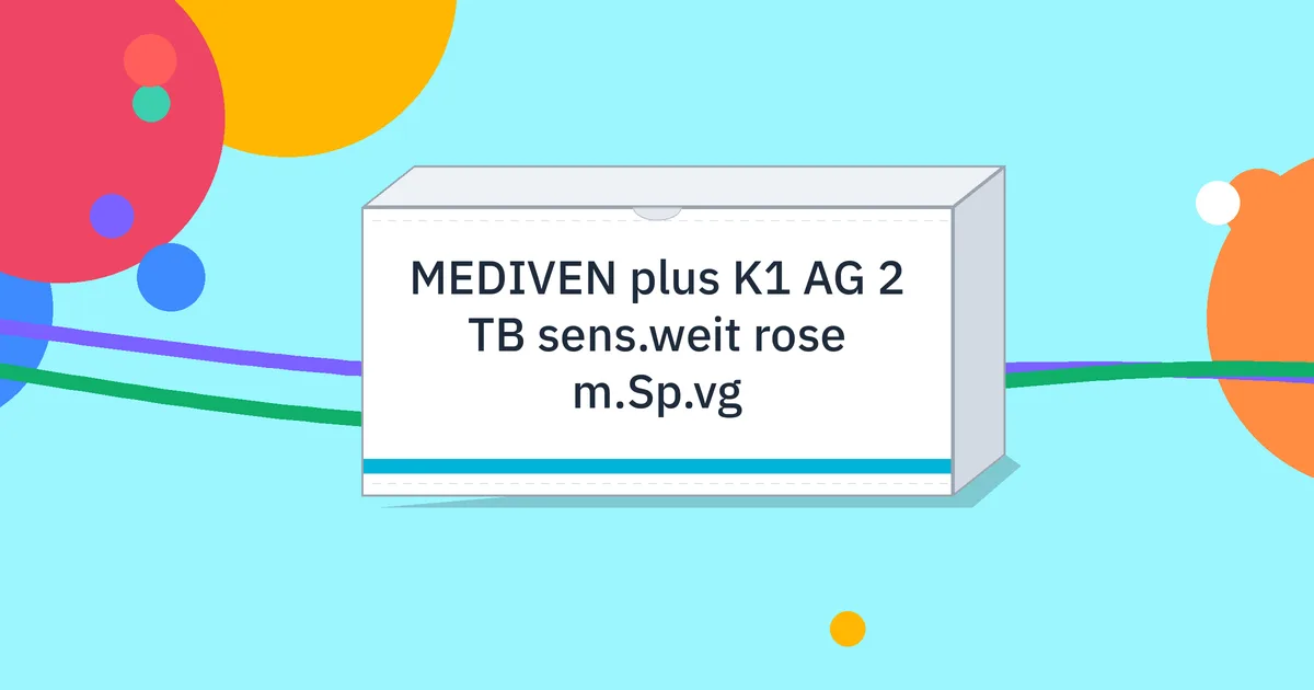 Symbolbild: Packung mit der Aufschrift MEDIVEN plus K1 AG 2 TB sens.weit rose m.Sp.vg (PZN 15065330) – Verfügbarkeit und Bezug in Apotheken in Frankfurt am Main