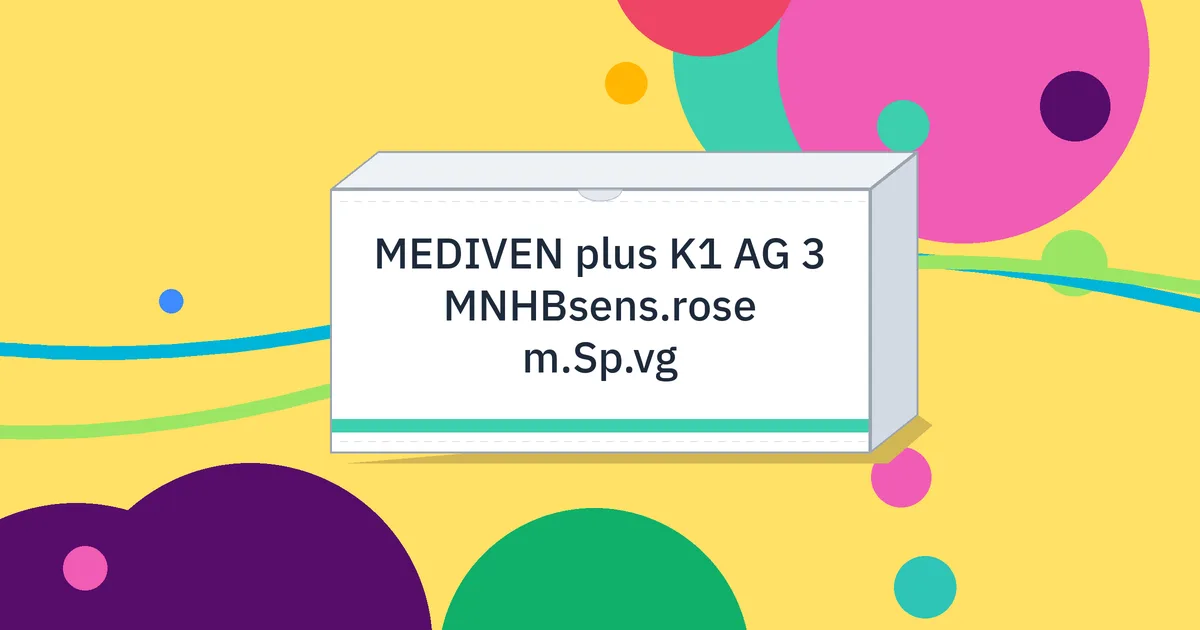 Symbolbild: Packung mit der Aufschrift MEDIVEN plus K1 AG 3 MNHBsens.rose m.Sp.vg (PZN 15917282) – Verfügbarkeit und Bezug in Apotheken in Frankfurt am Main