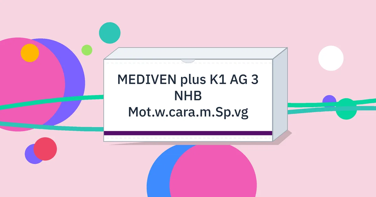 Symbolbild: Packung mit der Aufschrift MEDIVEN plus K1 AG 3 NHB Mot.w.cara.m.Sp.vg (PZN 15920717) – Verfügbarkeit und Bezug in Apotheken in Frankfurt am Main