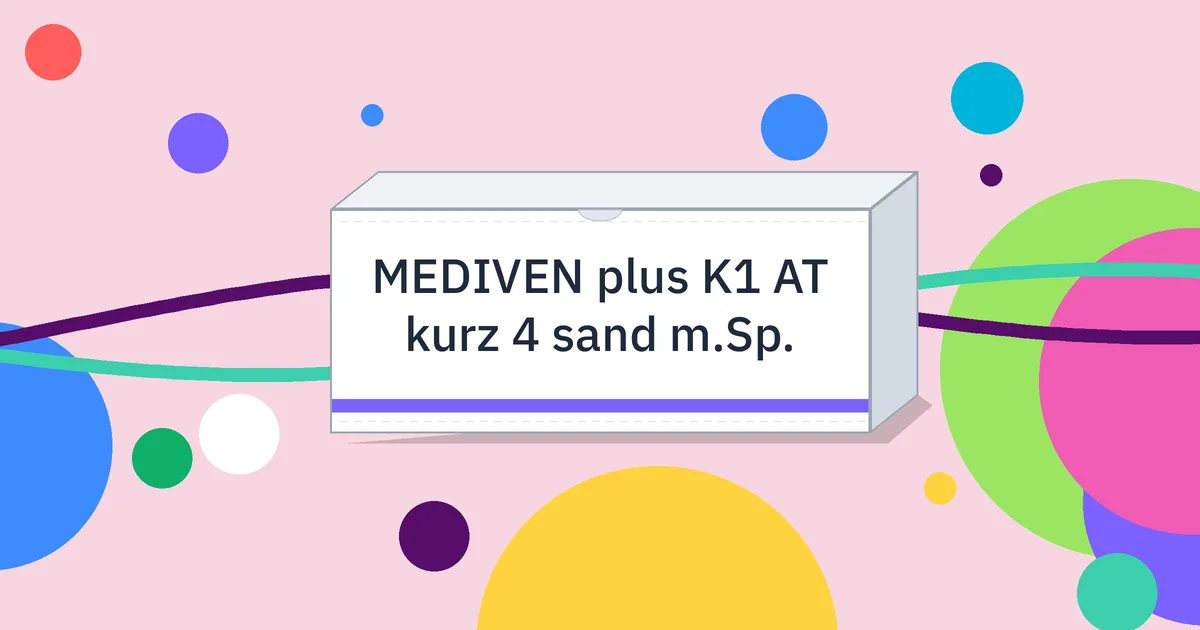 Symbolbild: Packung mit der Aufschrift MEDIVEN plus K1 AT kurz 4 sand m.Sp. (PZN 18932129) – Verfügbarkeit und Bezug in Apotheken in Frankfurt am Main