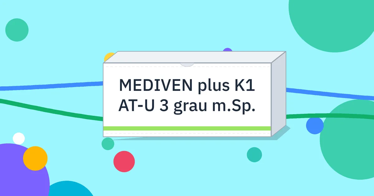 Symbolbild: Packung mit der Aufschrift MEDIVEN plus K1 AT-U 3 grau m.Sp. (PZN 18932299) – Verfügbarkeit und Bezug in Apotheken in Frankfurt am Main