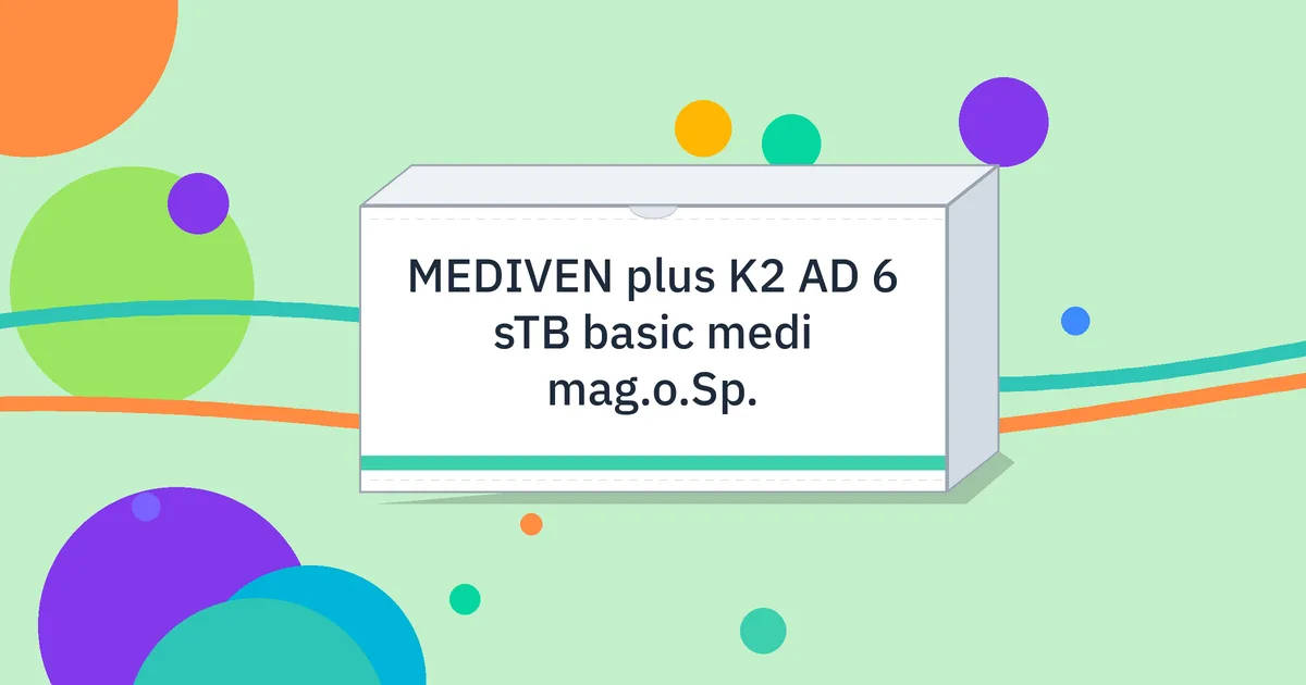 Symbolbild: Packung mit der Aufschrift MEDIVEN plus K2 AD 6 sTB basic medi mag.o.Sp. (PZN 15095905) – Verfügbarkeit und Bezug in Apotheken in Frankfurt am Main