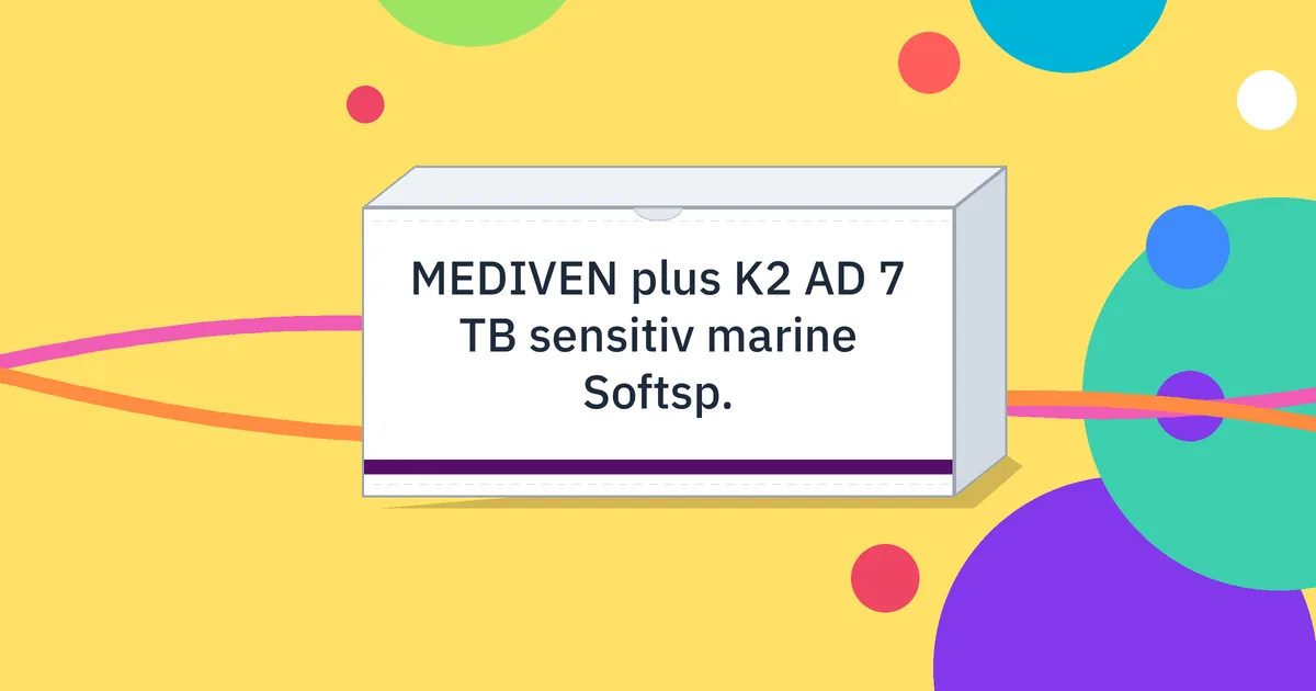 Symbolbild: Packung mit der Aufschrift MEDIVEN plus K2 AD 7 TB sensitiv marine Softsp. (PZN 15104490) – Verfügbarkeit und Bezug in Apotheken in Frankfurt am Main