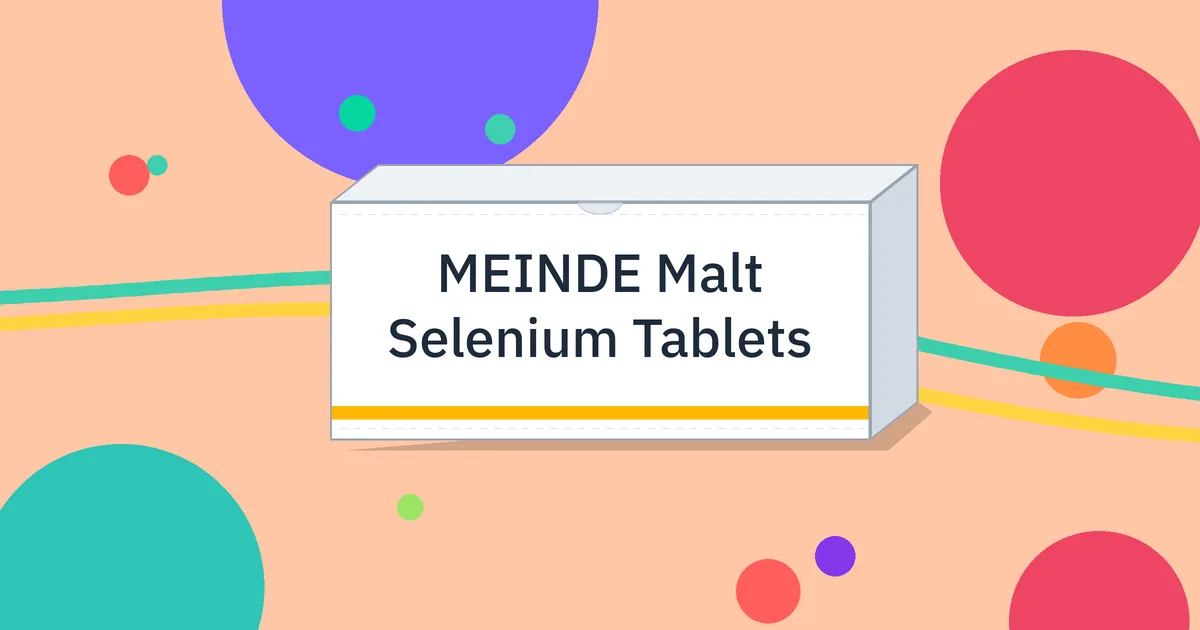Symbolbild: Packung mit der Aufschrift MEINDE Malt Selenium Tablets (PZN 20104546) – Verfügbarkeit und Bezug in Apotheken in Frankfurt am Main