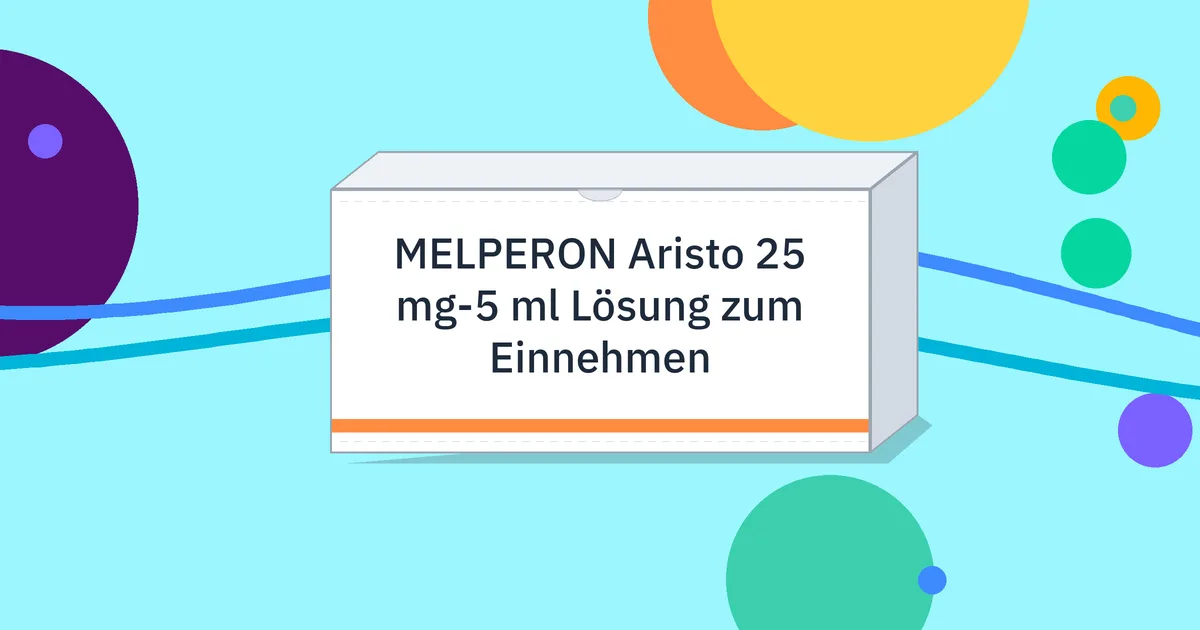 Symbolbild: Packung mit der Aufschrift MELPERON Aristo 25 mg-5 ml Lösung zum Einnehmen (PZN 09491442) – Verfügbarkeit und Bezug in Apotheken in Frankfurt am Main