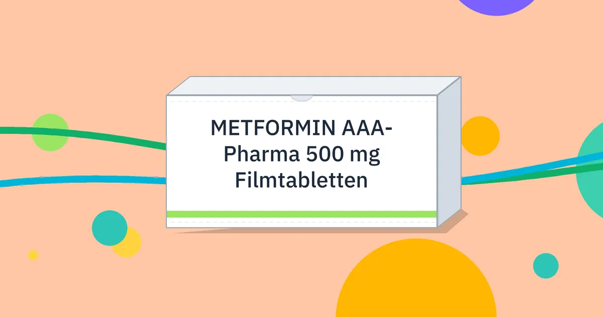 Symbolbild: Packung mit der Aufschrift METFORMIN AAA-Pharma 500 mg Filmtabletten (PZN 20058148) – Verfügbarkeit und Bezug in Apotheken in Frankfurt am Main