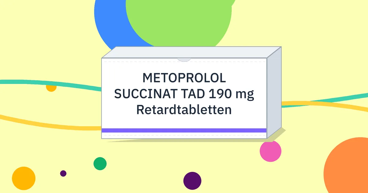 Symbolbild: Packung mit der Aufschrift METOPROLOL SUCCINAT TAD 190 mg Retardtabletten (PZN 11562468) – Verfügbarkeit und Bezug in Apotheken in Frankfurt am Main