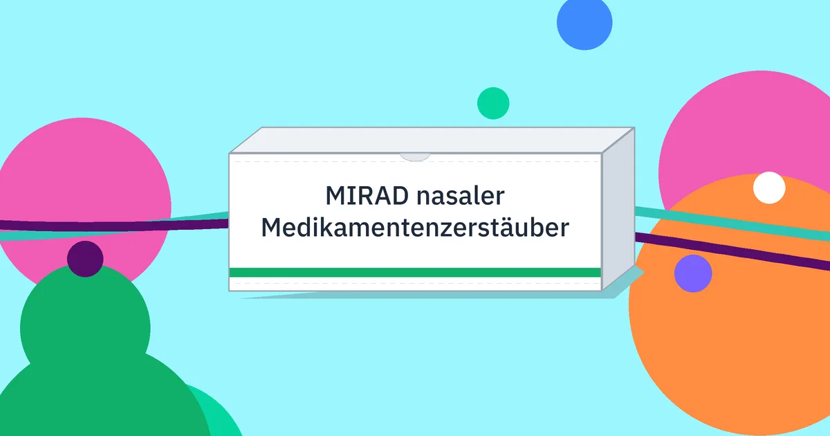 Symbolbild: Packung mit der Aufschrift MIRAD nasaler Medikamentenzerstäuber (PZN 20624990) – Verfügbarkeit und Bezug in Apotheken in Frankfurt am Main