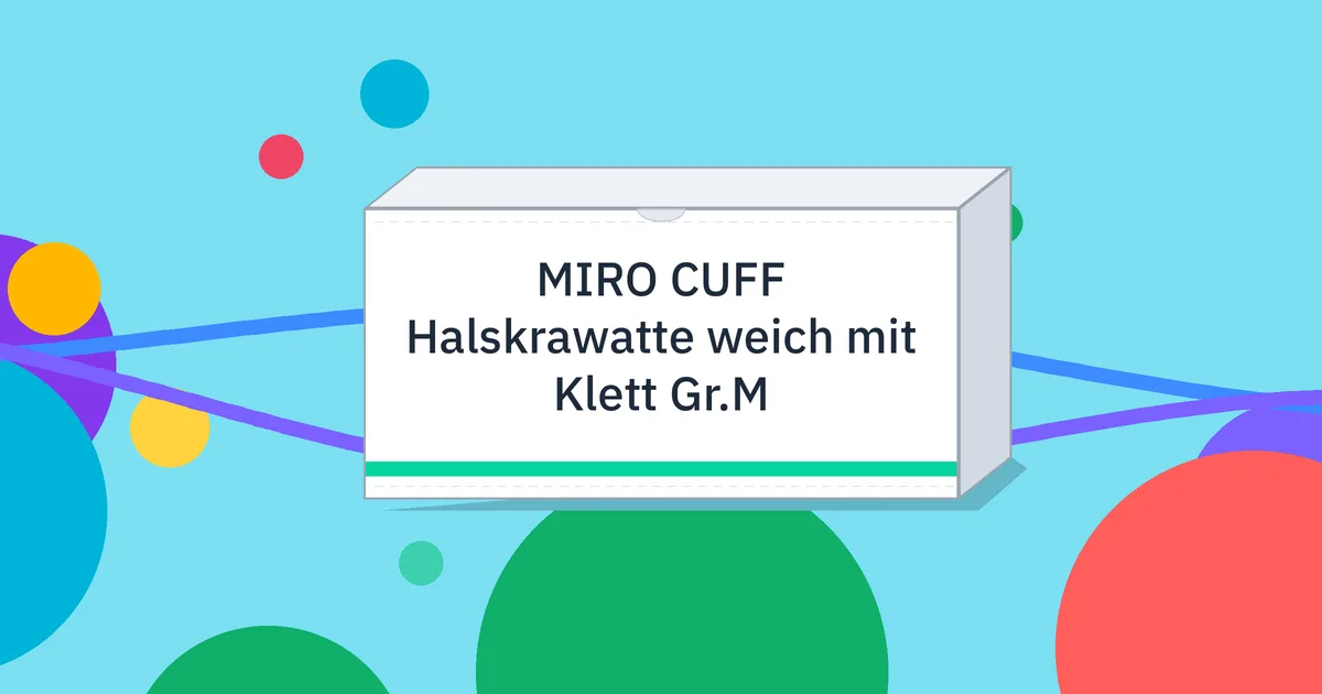 Symbolbild: Packung mit der Aufschrift MIRO CUFF Halskrawatte weich mit Klett Gr.M (PZN 06853123) – Verfügbarkeit und Bezug in Apotheken in Frankfurt am Main