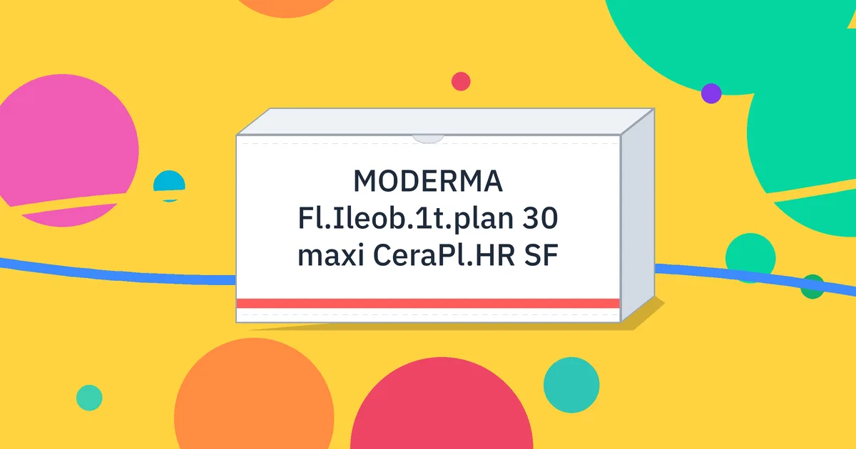 Symbolbild: Packung mit der Aufschrift MODERMA Fl.Ileob.1t.plan 30 maxi CeraPl.HR SF (PZN 12417136) – Verfügbarkeit und Bezug in Apotheken in Frankfurt am Main