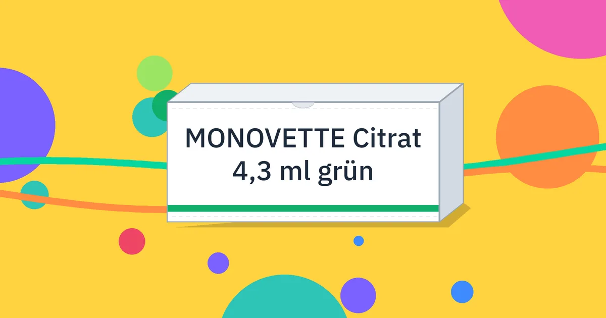 Symbolbild: Packung mit der Aufschrift MONOVETTE Citrat 4,3 ml grün (PZN 09690963) – Verfügbarkeit und Bezug in Apotheken in Frankfurt am Main