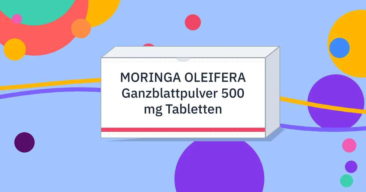 Symbolbild: Packung mit der Aufschrift MORINGA OLEIFERA Ganzblattpulver 500 mg Tabletten (PZN 10009350) – Verfügbarkeit und Bezug in Apotheken in Frankfurt am Main