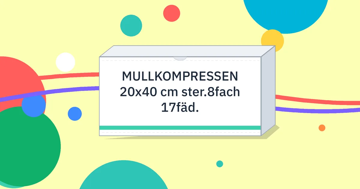 Symbolbild: Packung mit der Aufschrift MULLKOMPRESSEN 20x40 cm ster.8fach 17fäd. (PZN 06929837) – Verfügbarkeit und Bezug in Apotheken in Frankfurt am Main