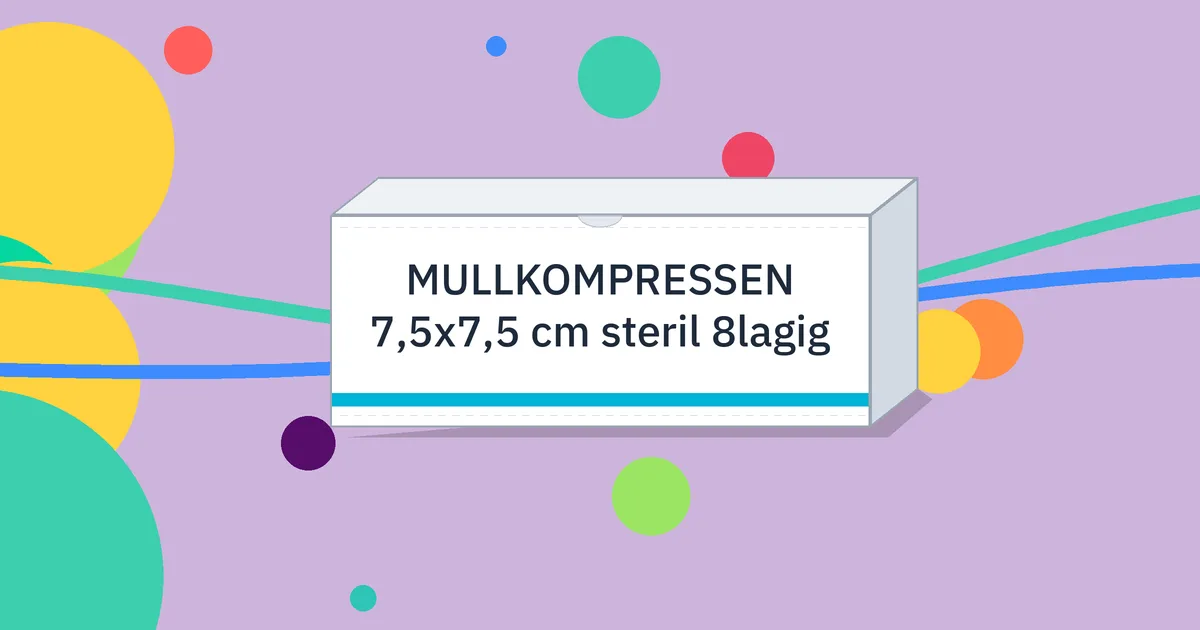 Symbolbild: Packung mit der Aufschrift MULLKOMPRESSEN 7,5x7,5 cm steril 8lagig (PZN 17563196) – Verfügbarkeit und Bezug in Apotheken in Frankfurt am Main