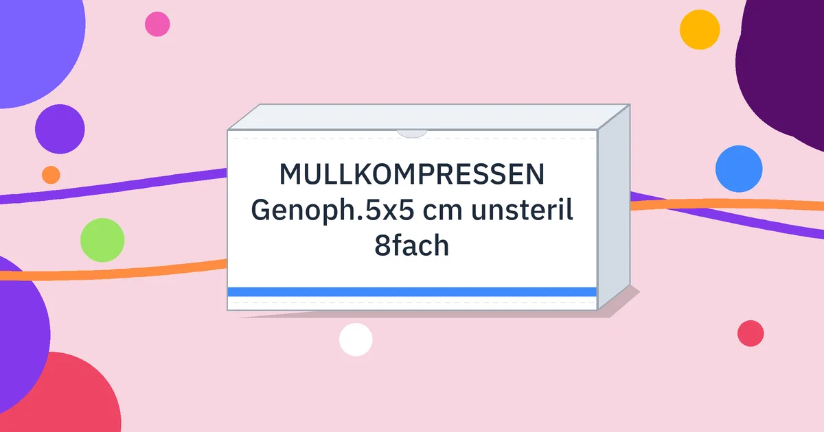 Symbolbild: Packung mit der Aufschrift MULLKOMPRESSEN Genoph.5x5 cm unsteril 8fach (PZN 02548564) – Verfügbarkeit und Bezug in Apotheken in Frankfurt am Main