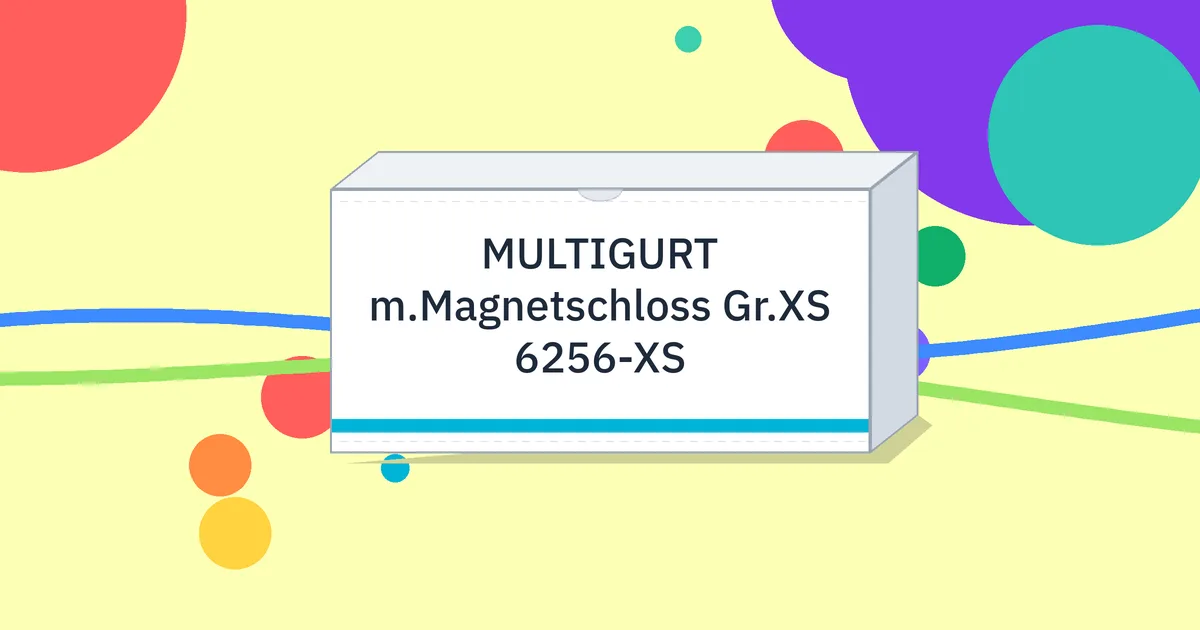 Symbolbild: Packung mit der Aufschrift MULTIGURT m.Magnetschloss Gr.XS 6256-XS (PZN 13586289) – Verfügbarkeit und Bezug in Apotheken in Frankfurt am Main