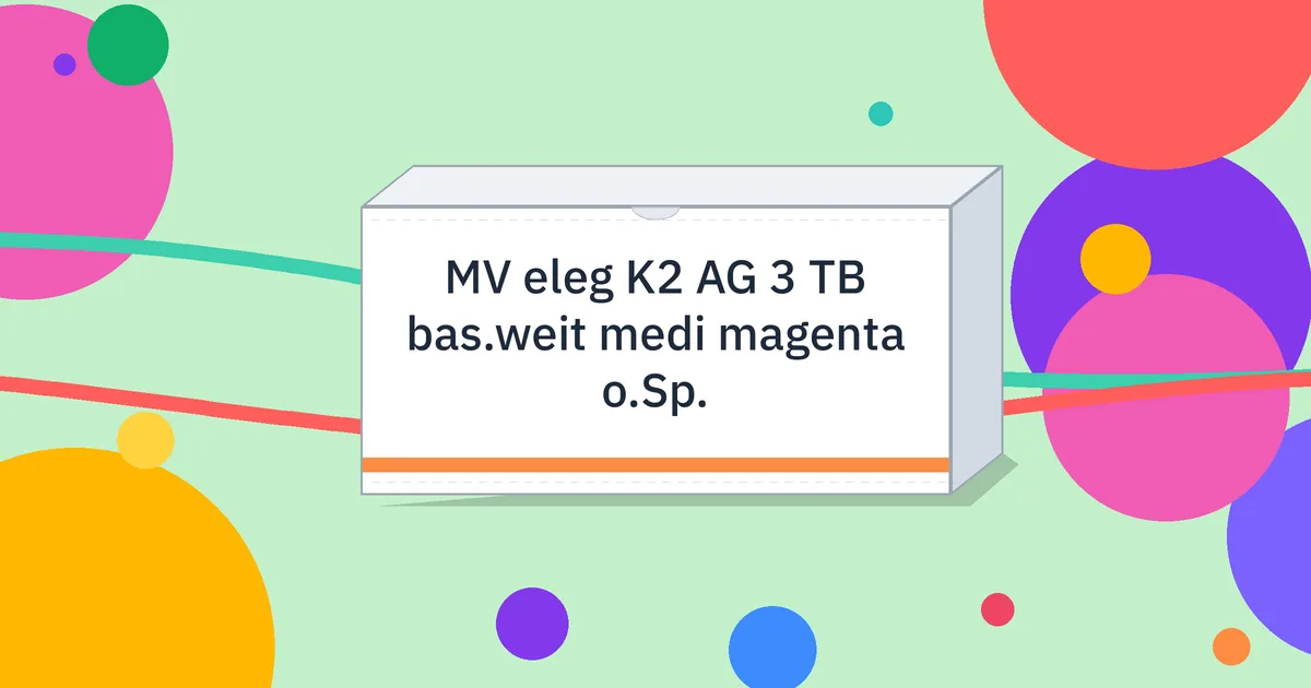 Symbolbild: Packung mit der Aufschrift MV eleg K2 AG 3 TB bas.weit medi magenta o.Sp. (PZN 15283280) – Verfügbarkeit und Bezug in Apotheken in Frankfurt am Main