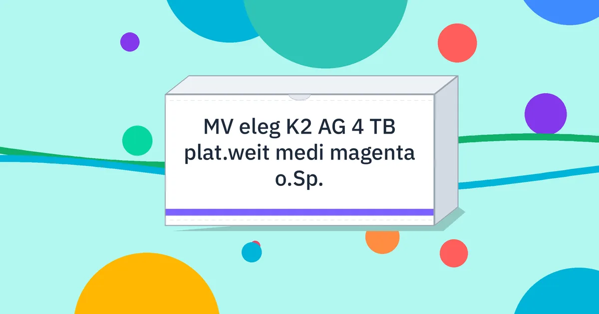 Symbolbild: Packung mit der Aufschrift MV eleg K2 AG 4 TB plat.weit medi magenta o.Sp. (PZN 14639734) – Verfügbarkeit und Bezug in Apotheken in Frankfurt am Main