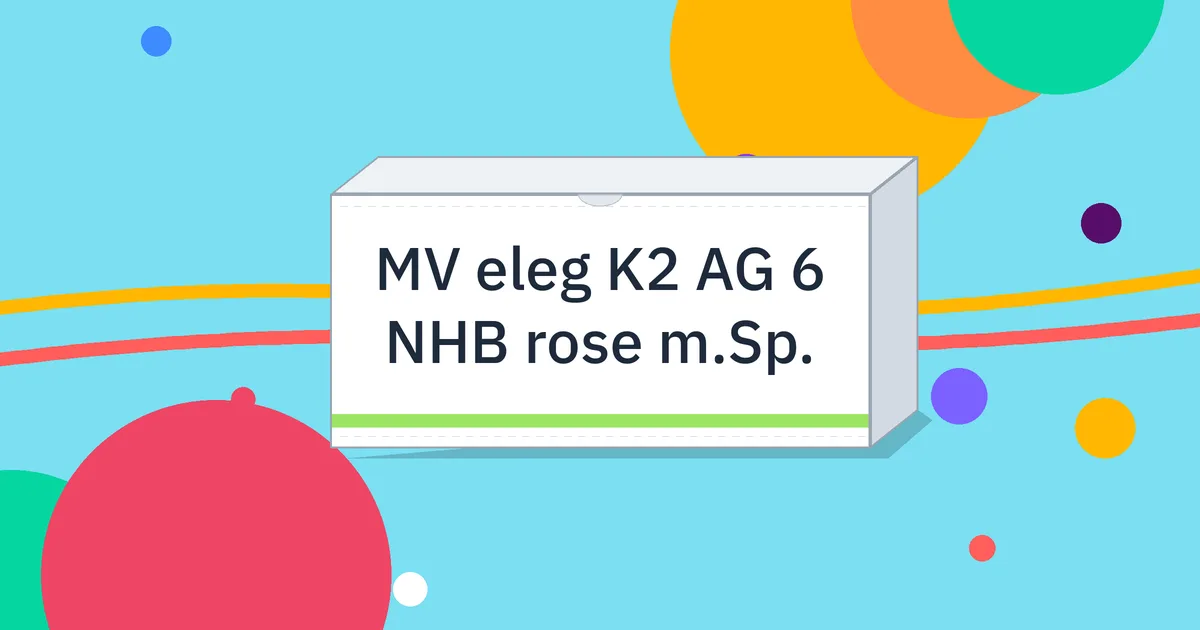 Symbolbild: Packung mit der Aufschrift MV eleg K2 AG 6 NHB rose m.Sp. (PZN 15730230) – Verfügbarkeit und Bezug in Apotheken in Frankfurt am Main