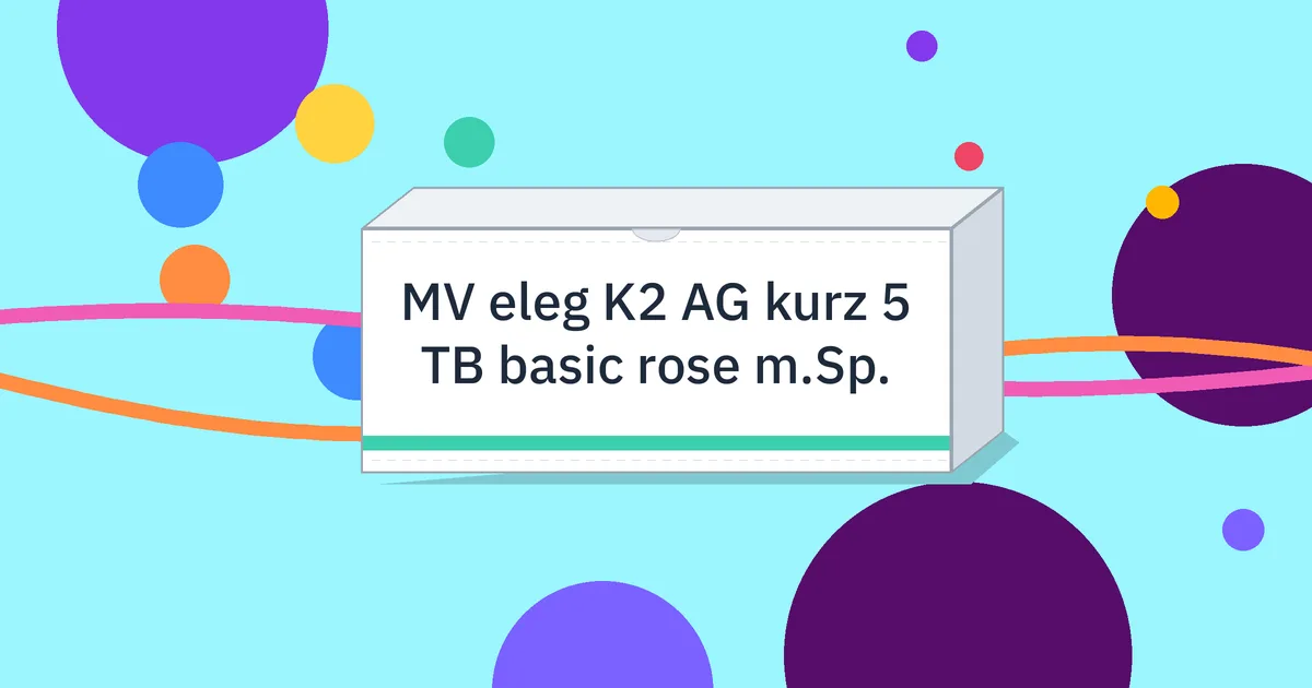 Symbolbild: Packung mit der Aufschrift MV eleg K2 AG kurz 5 TB basic rose m.Sp. (PZN 14698487) – Verfügbarkeit und Bezug in Apotheken in Frankfurt am Main