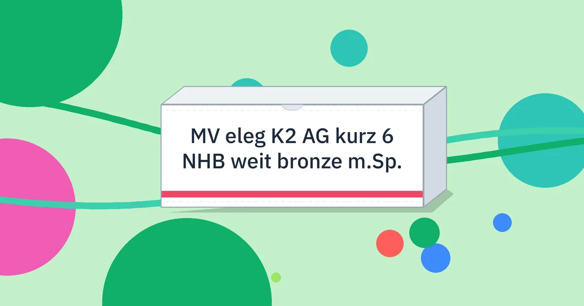 Symbolbild: Packung mit der Aufschrift MV eleg K2 AG kurz 6 NHB weit bronze m.Sp. (PZN 15714857) – Verfügbarkeit und Bezug in Apotheken in Frankfurt am Main