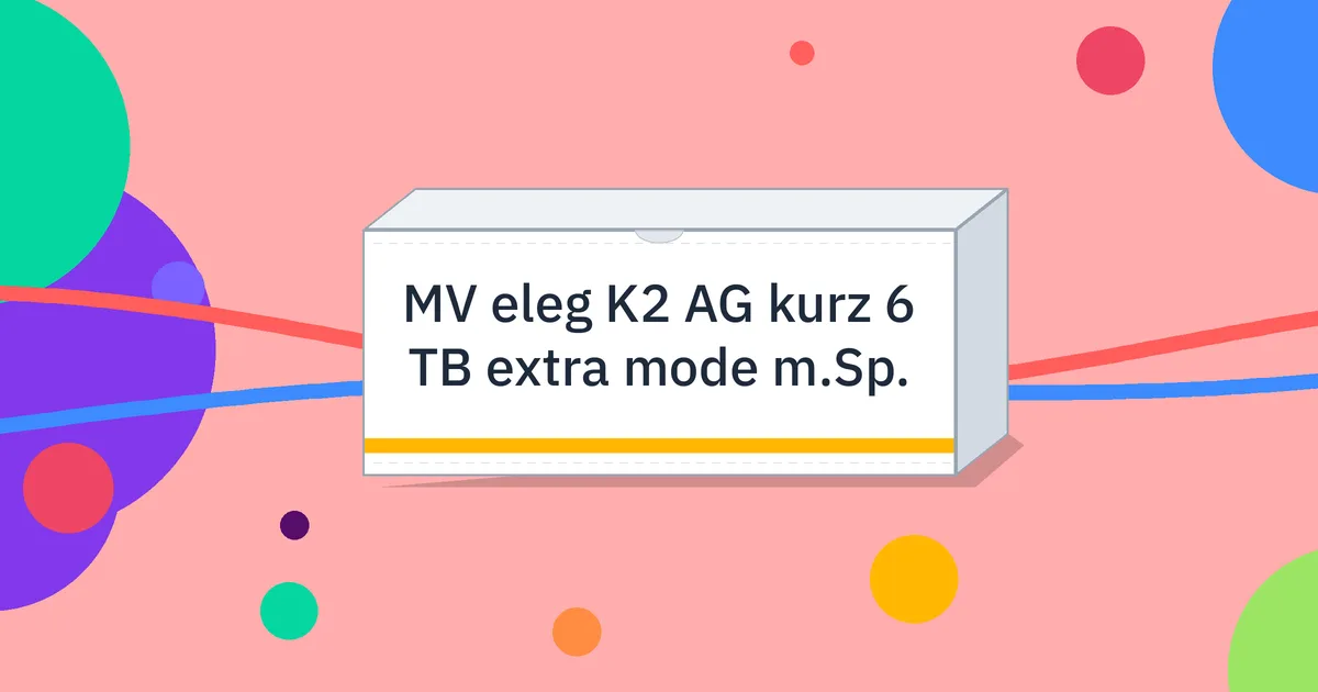 Symbolbild: Packung mit der Aufschrift MV eleg K2 AG kurz 6 TB extra mode m.Sp. (PZN 09879028) – Verfügbarkeit und Bezug in Apotheken in Frankfurt am Main