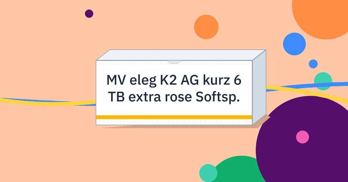 Symbolbild: Packung mit der Aufschrift MV eleg K2 AG kurz 6 TB extra rose Softsp. (PZN 14697051) – Verfügbarkeit und Bezug in Apotheken in Frankfurt am Main