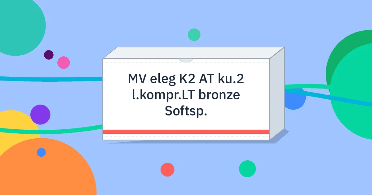 Symbolbild: Packung mit der Aufschrift MV eleg K2 AT ku.2 l.kompr.LT bronze Softsp. (PZN 15287585) – Verfügbarkeit und Bezug in Apotheken in Frankfurt am Main