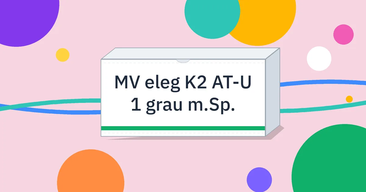 Symbolbild: Packung mit der Aufschrift MV eleg K2 AT-U 1 grau m.Sp. (PZN 18923372) – Verfügbarkeit und Bezug in Apotheken in Frankfurt am Main