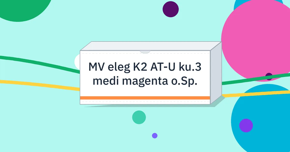 Symbolbild: Packung mit der Aufschrift MV eleg K2 AT-U ku.3 medi magenta o.Sp. (PZN 15291799) – Verfügbarkeit und Bezug in Apotheken in Frankfurt am Main