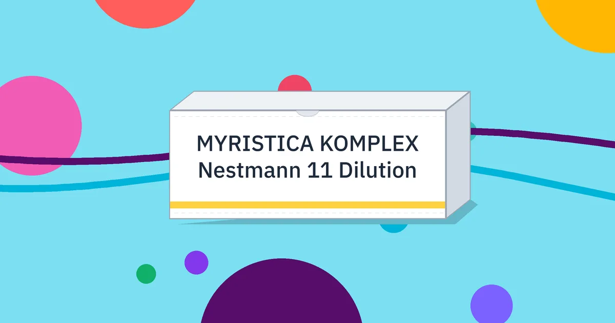 Symbolbild: Packung mit der Aufschrift MYRISTICA KOMPLEX Nestmann 11 Dilution (PZN 00697053) – Verfügbarkeit und Bezug in Apotheken in Frankfurt am Main