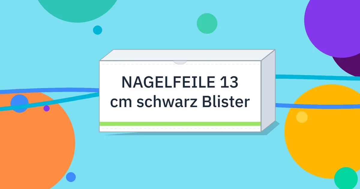 Symbolbild: Packung mit der Aufschrift NAGELFEILE 13 cm schwarz Blister (PZN 10349620) – Verfügbarkeit und Bezug in Apotheken in Frankfurt am Main