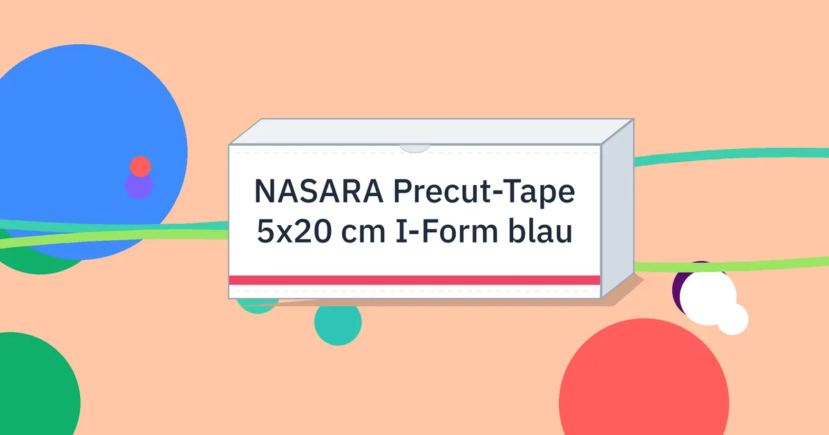 Symbolbild: Packung mit der Aufschrift NASARA Precut-Tape 5x20 cm I-Form blau (PZN 10315348) – Verfügbarkeit und Bezug in Apotheken in Frankfurt am Main