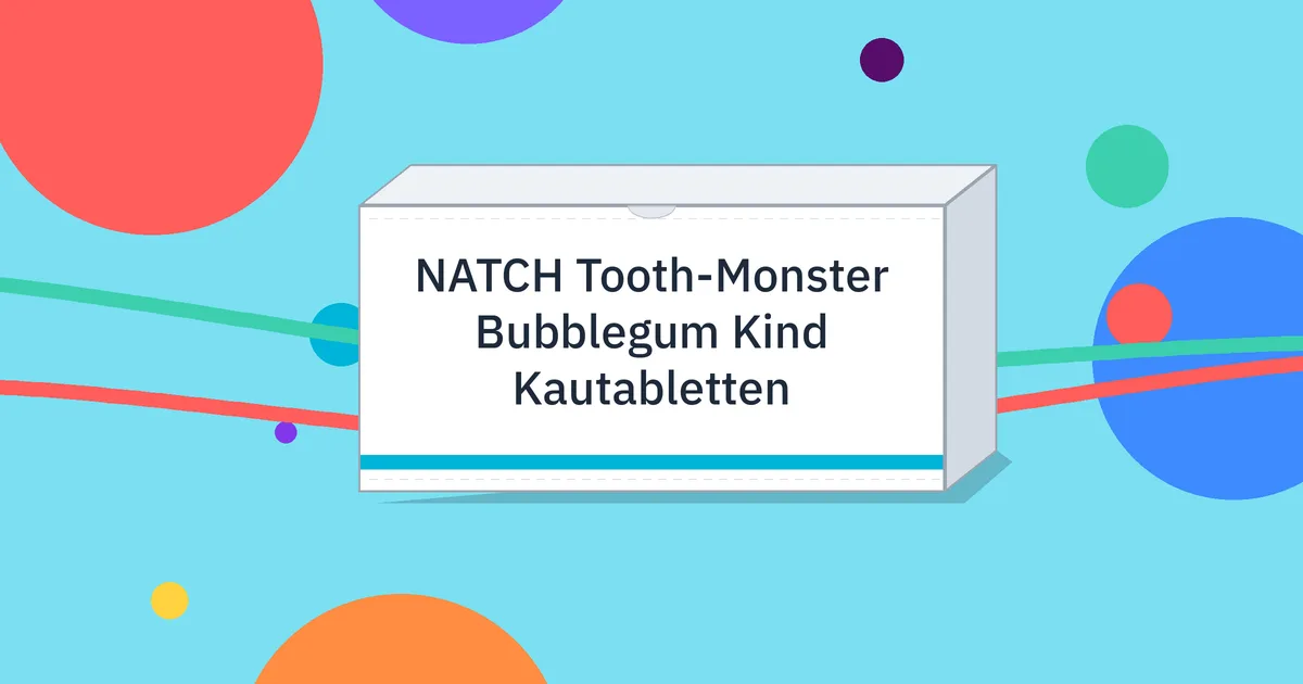 Symbolbild: Packung mit der Aufschrift NATCH Tooth-Monster Bubblegum Kind Kautabletten (PZN 20206904) – Verfügbarkeit und Bezug in Apotheken in Frankfurt am Main
