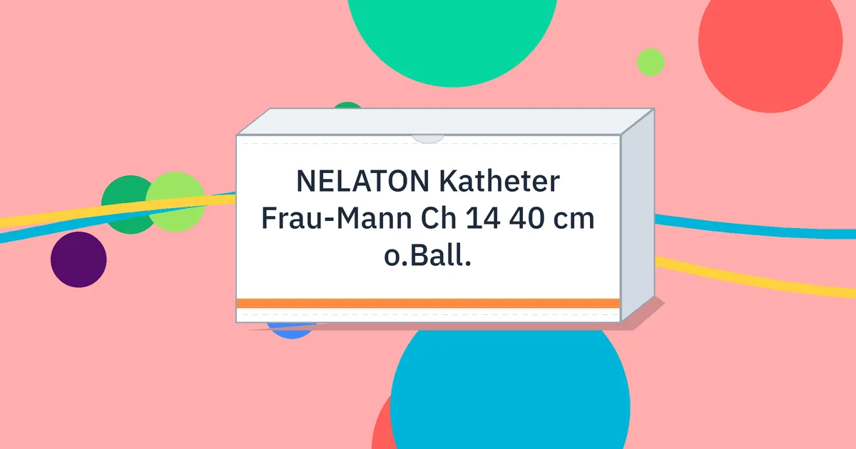 Symbolbild: Packung mit der Aufschrift NELATON Katheter Frau-Mann Ch 14 40 cm o.Ball. (PZN 09092185) – Verfügbarkeit und Bezug in Apotheken in Frankfurt am Main
