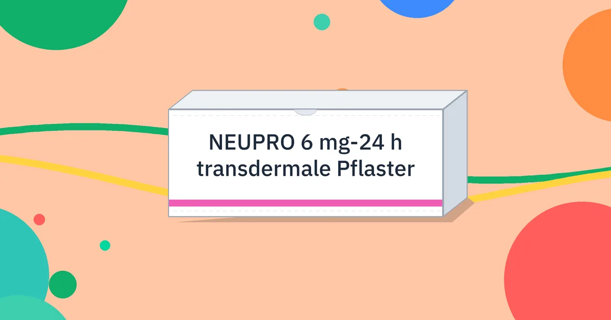 Symbolbild: Packung mit der Aufschrift NEUPRO 6 mg-24 h transdermale Pflaster (PZN 16897334) – Verfügbarkeit und Bezug in Apotheken in Frankfurt am Main