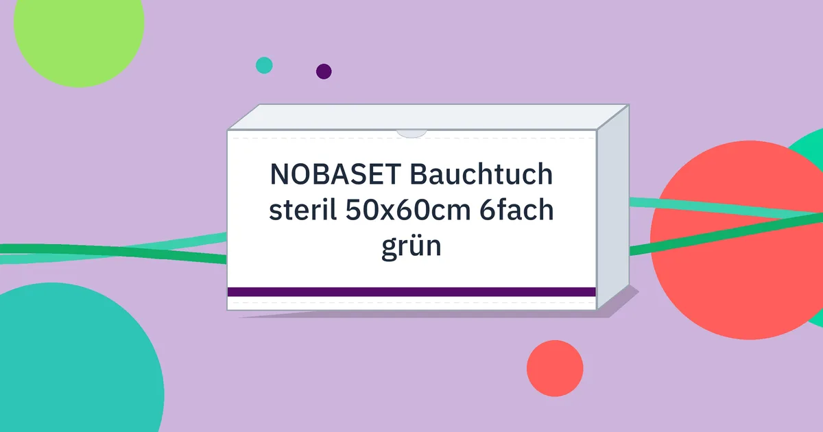 Symbolbild: Packung mit der Aufschrift NOBASET Bauchtuch steril 50x60cm 6fach grün (PZN 10714870) – Verfügbarkeit und Bezug in Apotheken in Frankfurt am Main