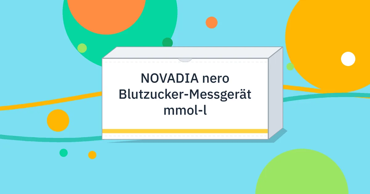 Symbolbild: Packung mit der Aufschrift NOVADIA nero Blutzucker-Messgerät mmol-l (PZN 18087378) – Verfügbarkeit und Bezug in Apotheken in Frankfurt am Main