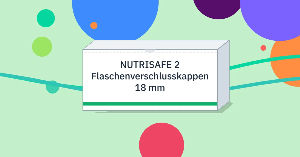 Symbolbild: Packung mit der Aufschrift NUTRISAFE 2 Flaschenverschlusskappen 18 mm (PZN 17817797) – Verfügbarkeit und Bezug in Apotheken in Frankfurt am Main