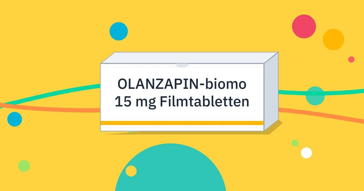 Symbolbild: Packung mit der Aufschrift OLANZAPIN-biomo 15 mg Filmtabletten (PZN 08801490) – Verfügbarkeit und Bezug in Apotheken in Frankfurt am Main