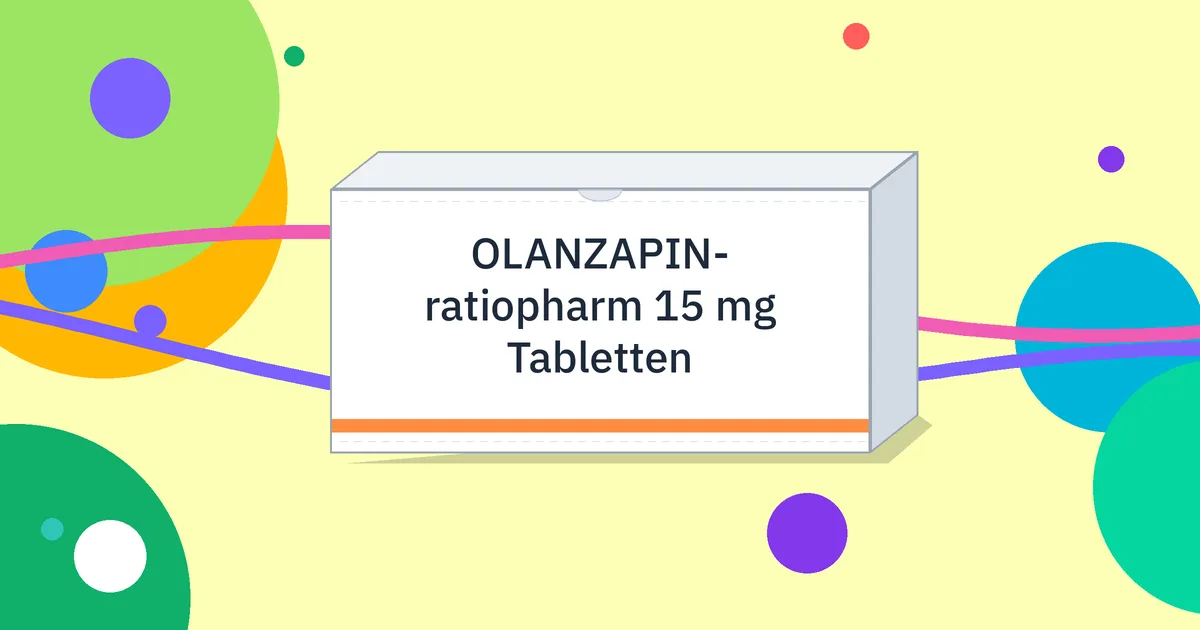 Symbolbild: Packung mit der Aufschrift OLANZAPIN-ratiopharm 15 mg Tabletten (PZN 08475079) – Verfügbarkeit und Bezug in Apotheken in Frankfurt am Main
