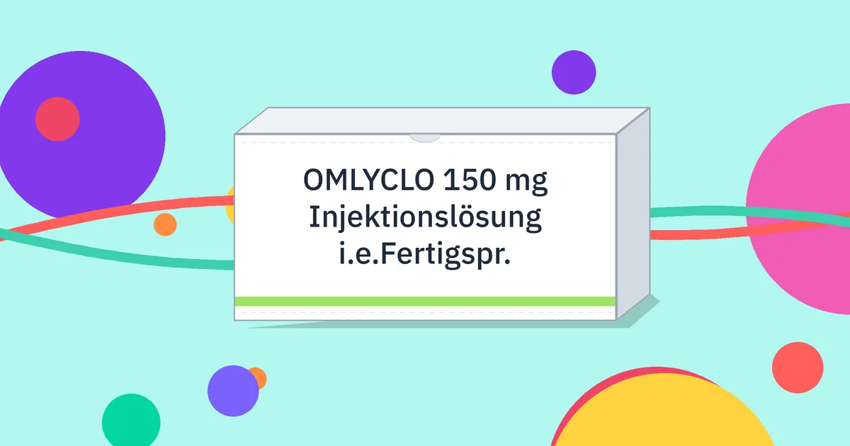 Symbolbild: Packung mit der Aufschrift OMLYCLO 150 mg Injektionslösung i.e.Fertigspr. (PZN 20196488) – Verfügbarkeit und Bezug in Apotheken in Frankfurt am Main