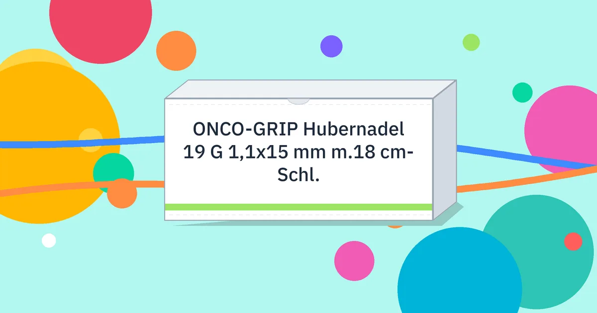 Symbolbild: Packung mit der Aufschrift ONCO-GRIP Hubernadel 19 G 1,1x15 mm m.18 cm-Schl. (PZN 05020042) – Verfügbarkeit und Bezug in Apotheken in Frankfurt am Main