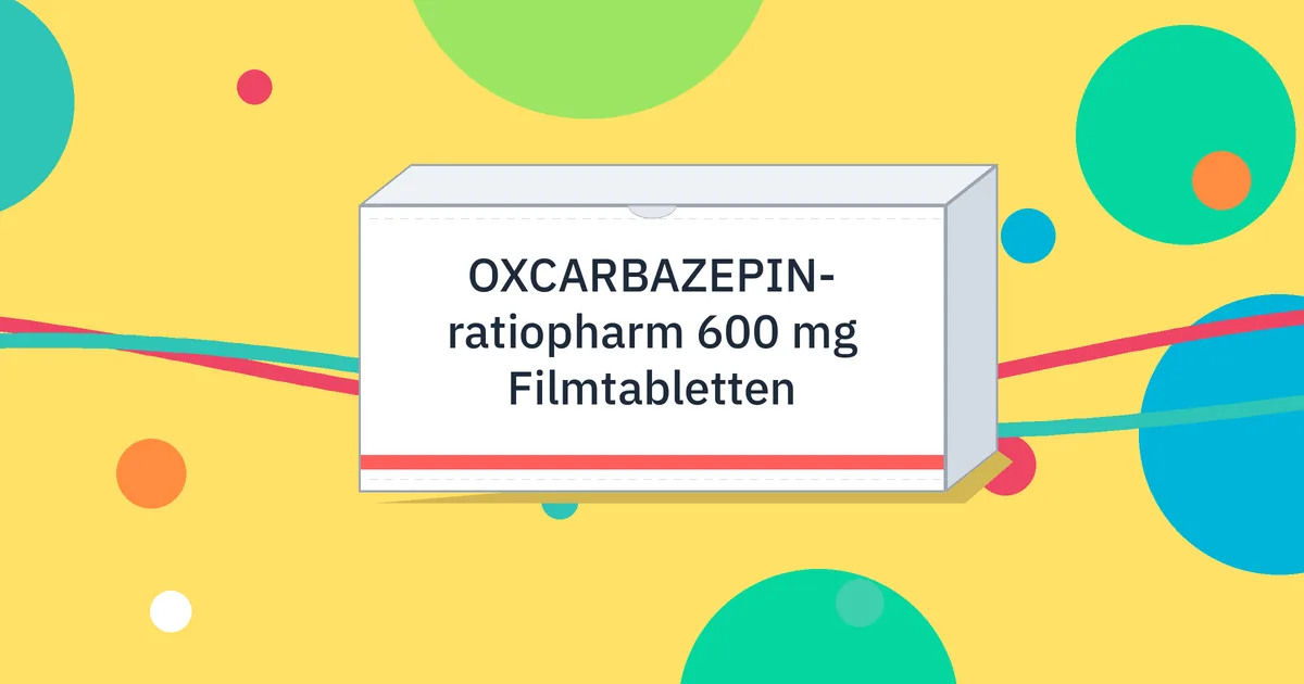 Symbolbild: Packung mit der Aufschrift OXCARBAZEPIN-ratiopharm 600 mg Filmtabletten (PZN 06055255) – Verfügbarkeit und Bezug in Apotheken in Frankfurt am Main