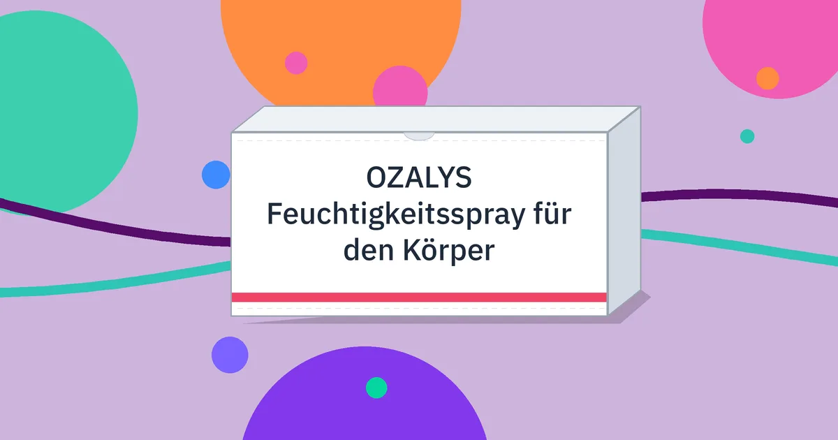 Symbolbild: Packung mit der Aufschrift OZALYS Feuchtigkeitsspray für den Körper (PZN 19985926) – Verfügbarkeit und Bezug in Apotheken in Frankfurt am Main
