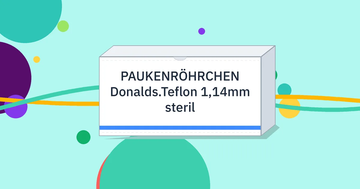 Symbolbild: Packung mit der Aufschrift PAUKENRÖHRCHEN Donalds.Teflon 1,14mm steril (PZN 18355028) – Verfügbarkeit und Bezug in Apotheken in Frankfurt am Main
