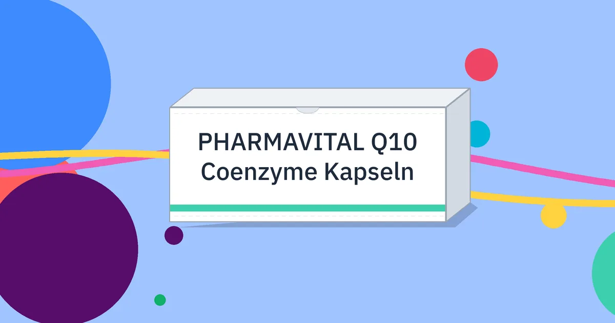 Symbolbild: Packung mit der Aufschrift PHARMAVITAL Q10 Coenzyme Kapseln (PZN 19739593) – Verfügbarkeit und Bezug in Apotheken in Frankfurt am Main
