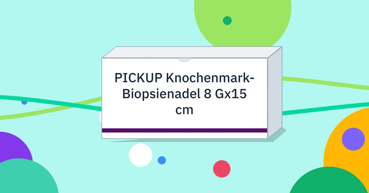 Symbolbild: Packung mit der Aufschrift PICKUP Knochenmark-Biopsienadel 8 Gx15 cm (PZN 16922196) – Verfügbarkeit und Bezug in Apotheken in Frankfurt am Main