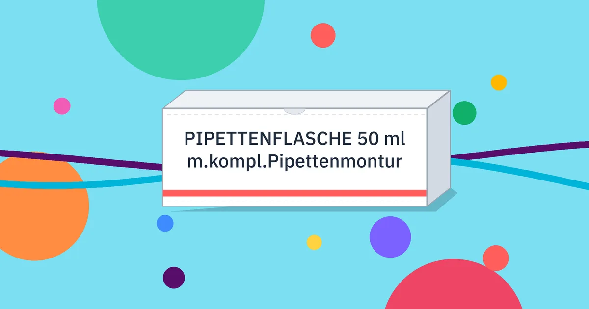 Symbolbild: Packung mit der Aufschrift PIPETTENFLASCHE 50 ml m.kompl.Pipettenmontur (PZN 08743232) – Verfügbarkeit und Bezug in Apotheken in Frankfurt am Main